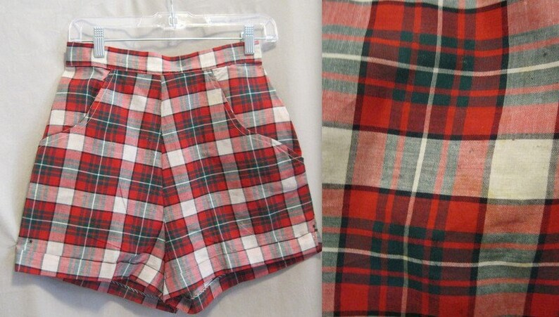 Vintage 50s 60s PLAID Tartan SHORTS High Waist Classic Rockabilly ...