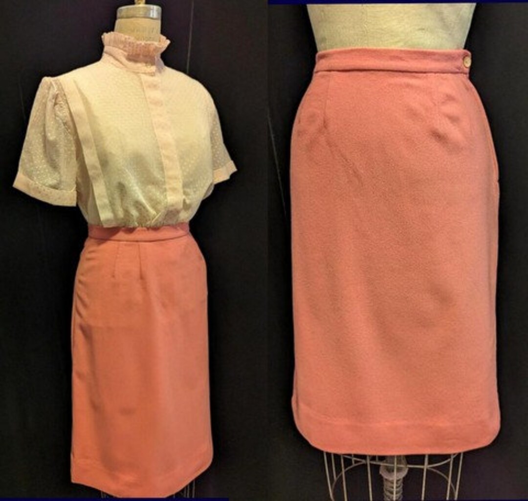 Vintage 50s 60s Candy PINK Wool Pencil SHEATH SKIRT Straight Cut ...