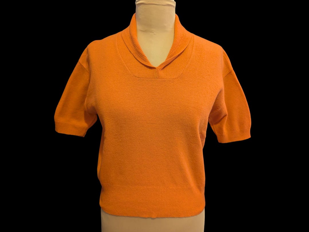 Vintage 50s Orange PINUP SWEATER Lambswool Blend, Shawl Collar Pullover ...