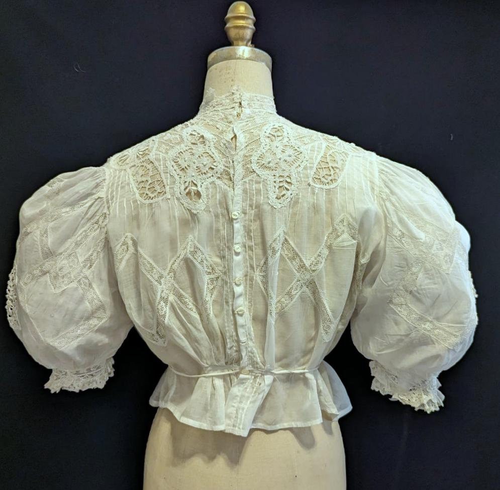 Vintage EDWARDIAN 1900-1910 Shirtwaist BLOUSE Cotton Lawn and LACE ...