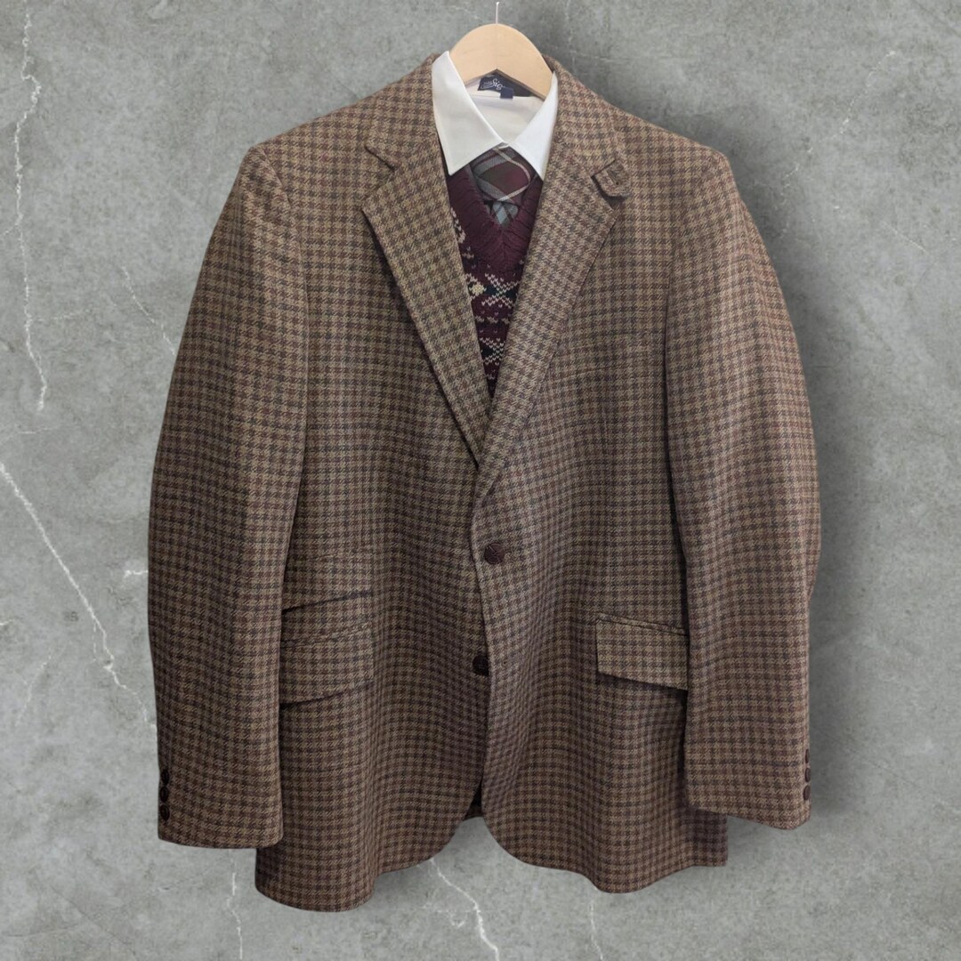 Rare Size 46 XL Vintage 80's 90s Classic Tweed Check SPORT COAT Richman ...