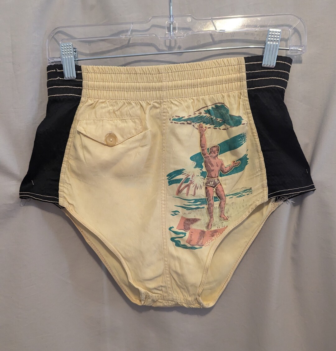 Vintage 40s 50s MEN'S Swim Trunks SWIMSUIT With Great Graphics Bathing ...