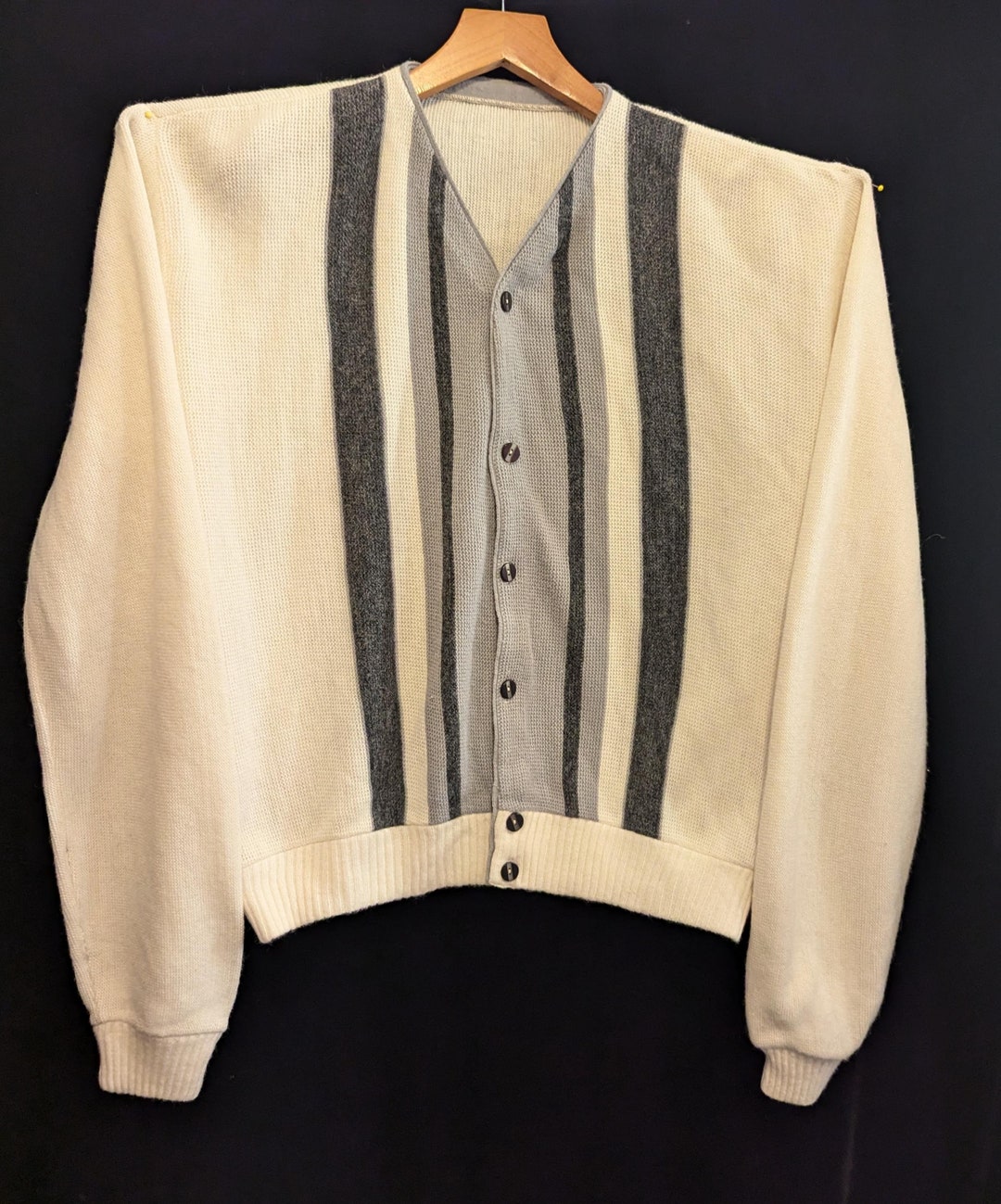Vintage 60s Men's STRIPED Cardigan SWEATER Grays and White Grunge Emo ...
