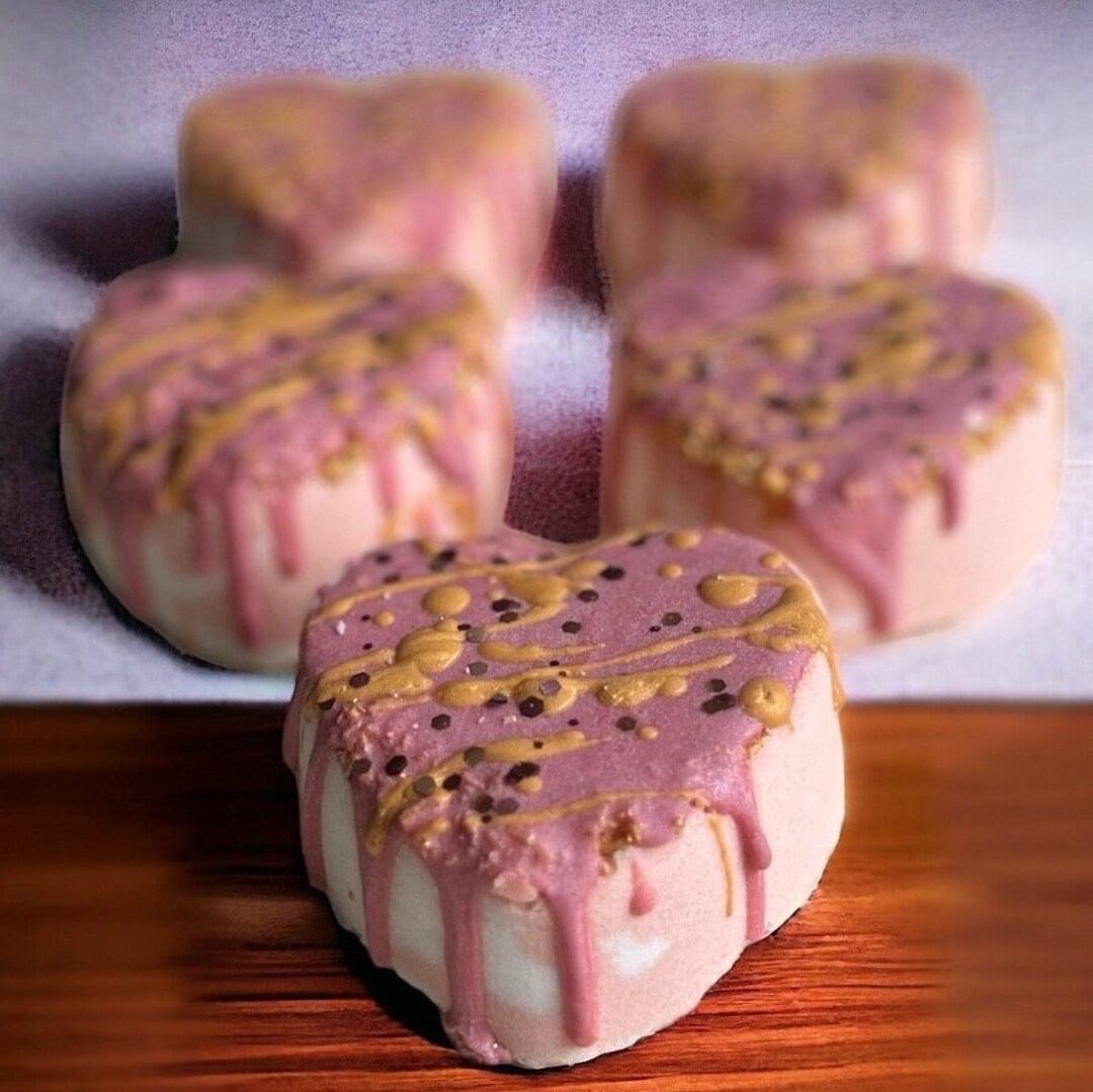 2 Cherry Prosecco Heart Bath Truffles Set of 2 Topped With Gold Sea ...