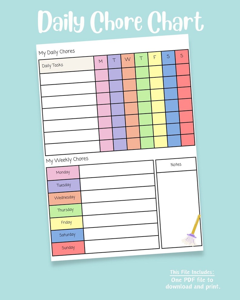 Daily Chores Chart | Digital Download - Etsy