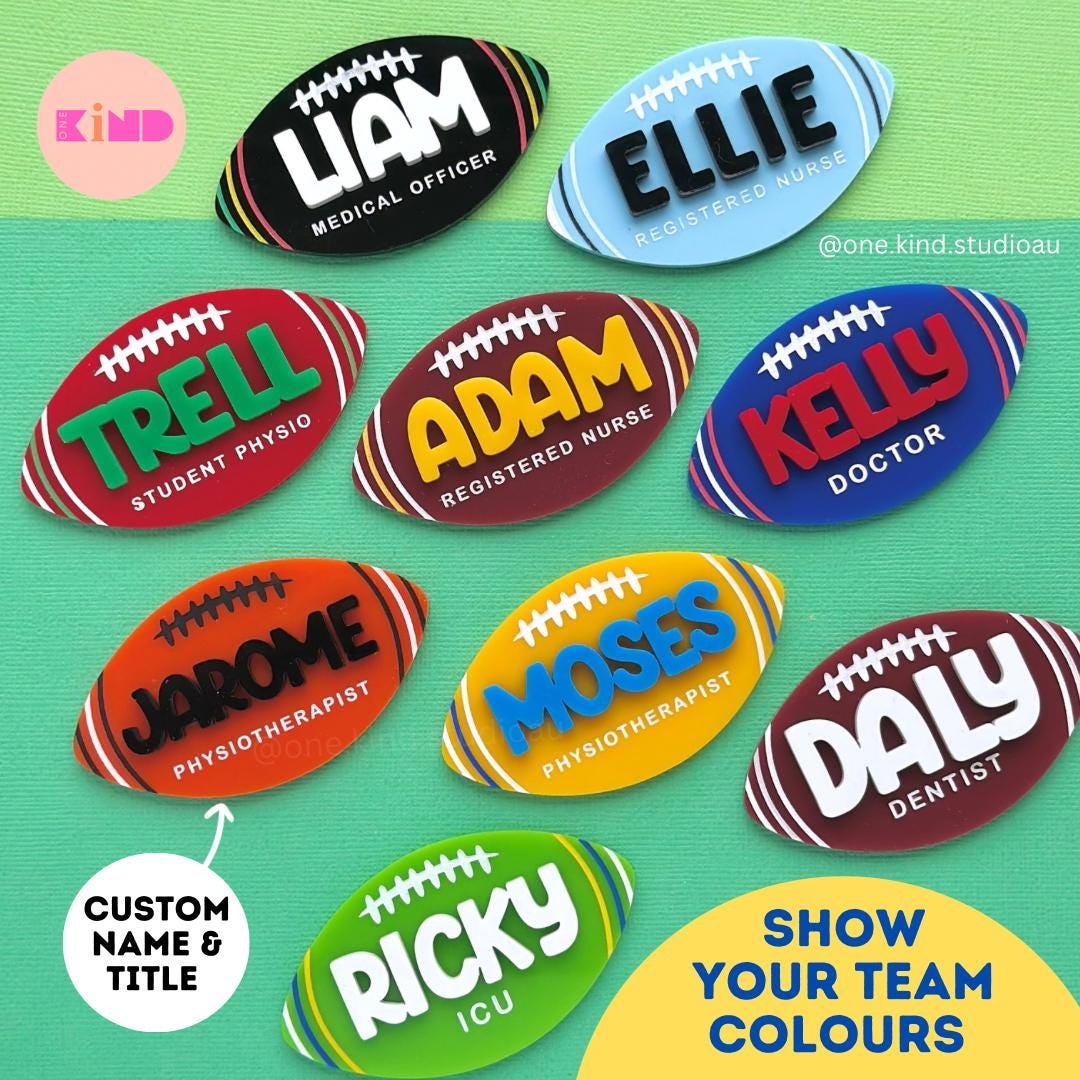 Rugby League Football Name Badge: Custom Team Colors, Teacher Nurse ...