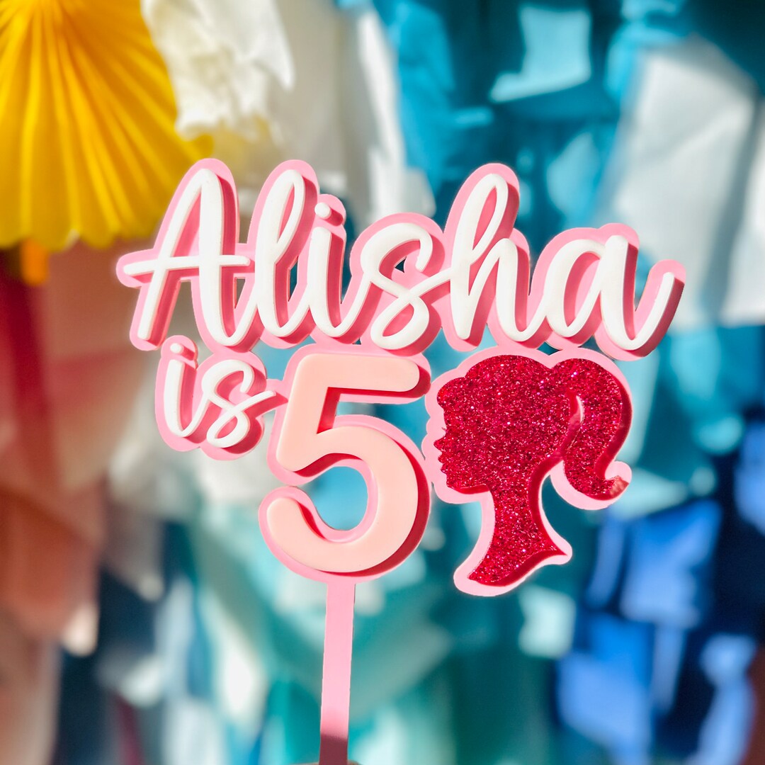 Barbie Inspired Cake Topper / Custom Name and Age / Glitter - Etsy
