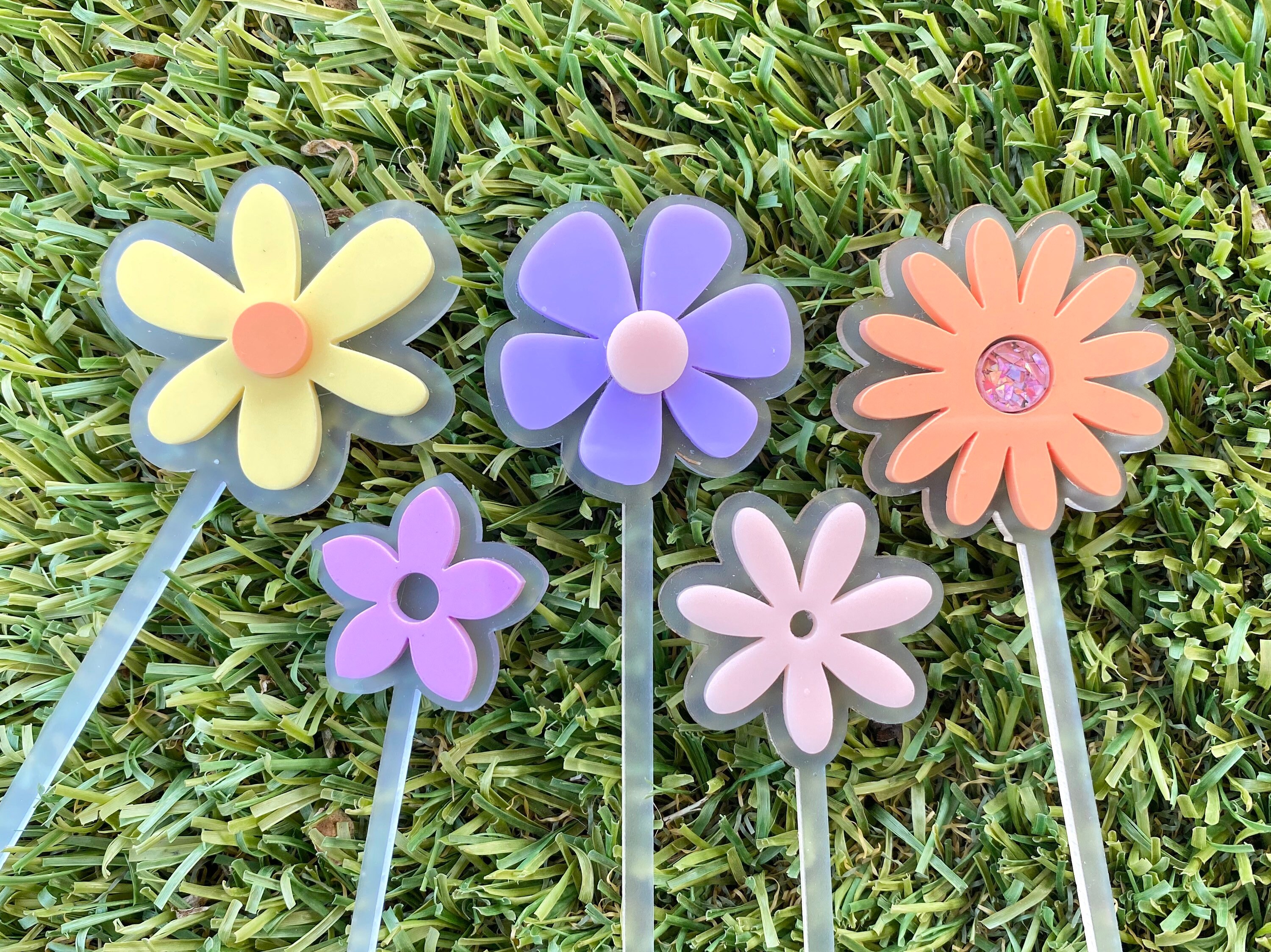 ACRYLIC Cake Topper Flowers / Set of 5 Cake Decorations / | Etsy