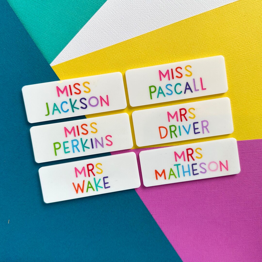 Acrylic Rainbow Name Badge / Etched and Painted Teacher Nurse ...