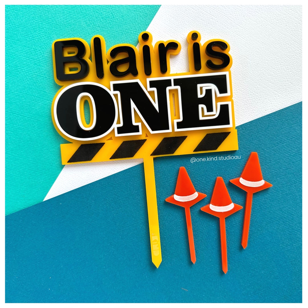 ACRYLIC Construction Cake Topper / Custom Name and Age Cake Topper ...