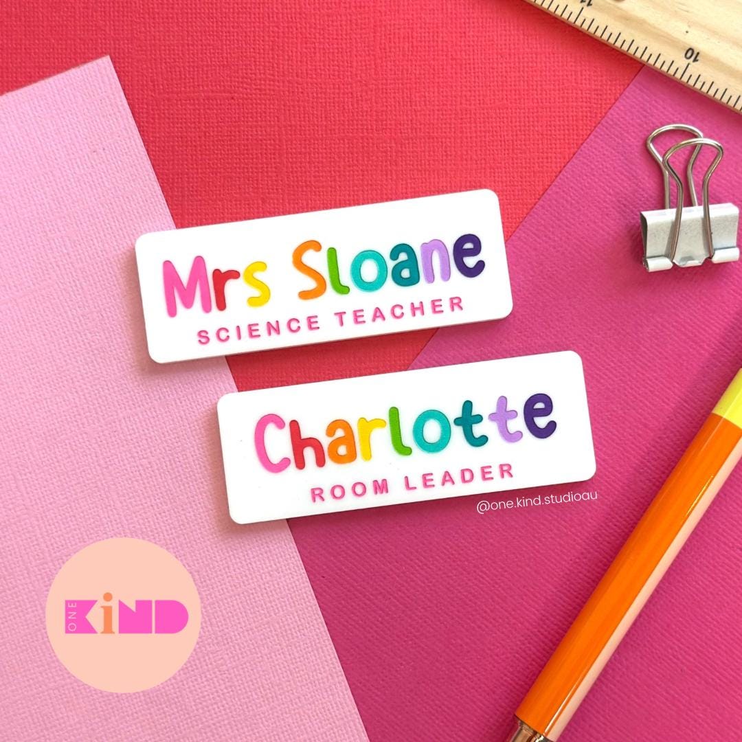 Acrylic Rainbow Name Badge / Etched and Painted Teacher Nurse ...