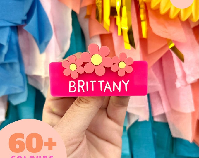 ACRYLIC Flower Crown Name Bagde / Name Tag Teacher Nurse Occupation ...