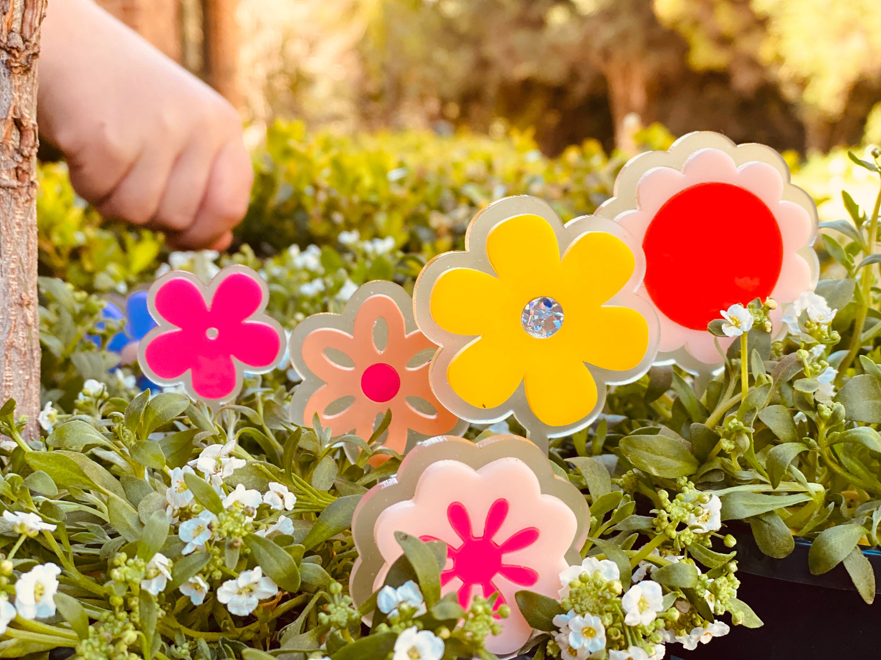 ACRYLIC bright cake topper flowers / set of 5 cake decorations | Etsy