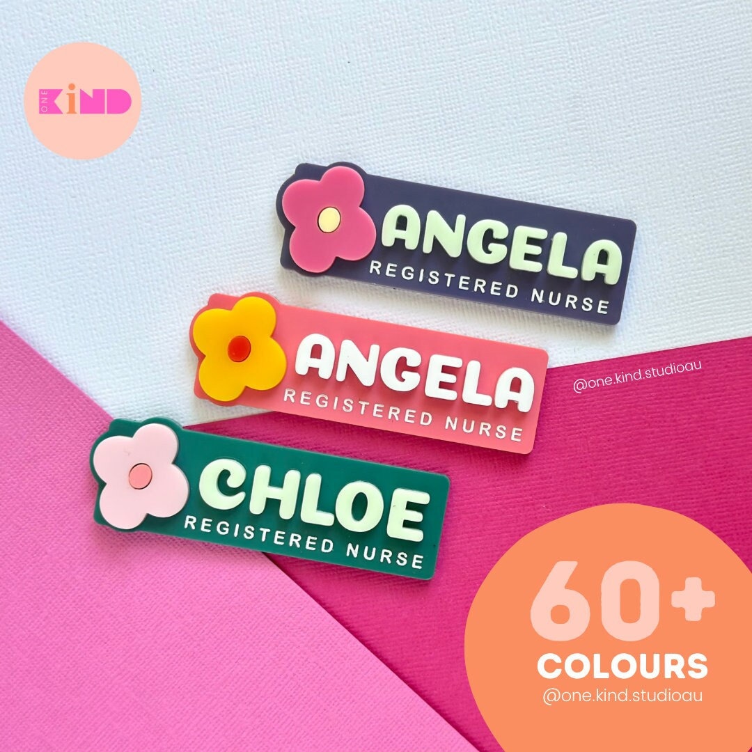 Flower Work Name Badge / OVER 60 COLOUR CHOICES Nurse Teacher Midwife ...