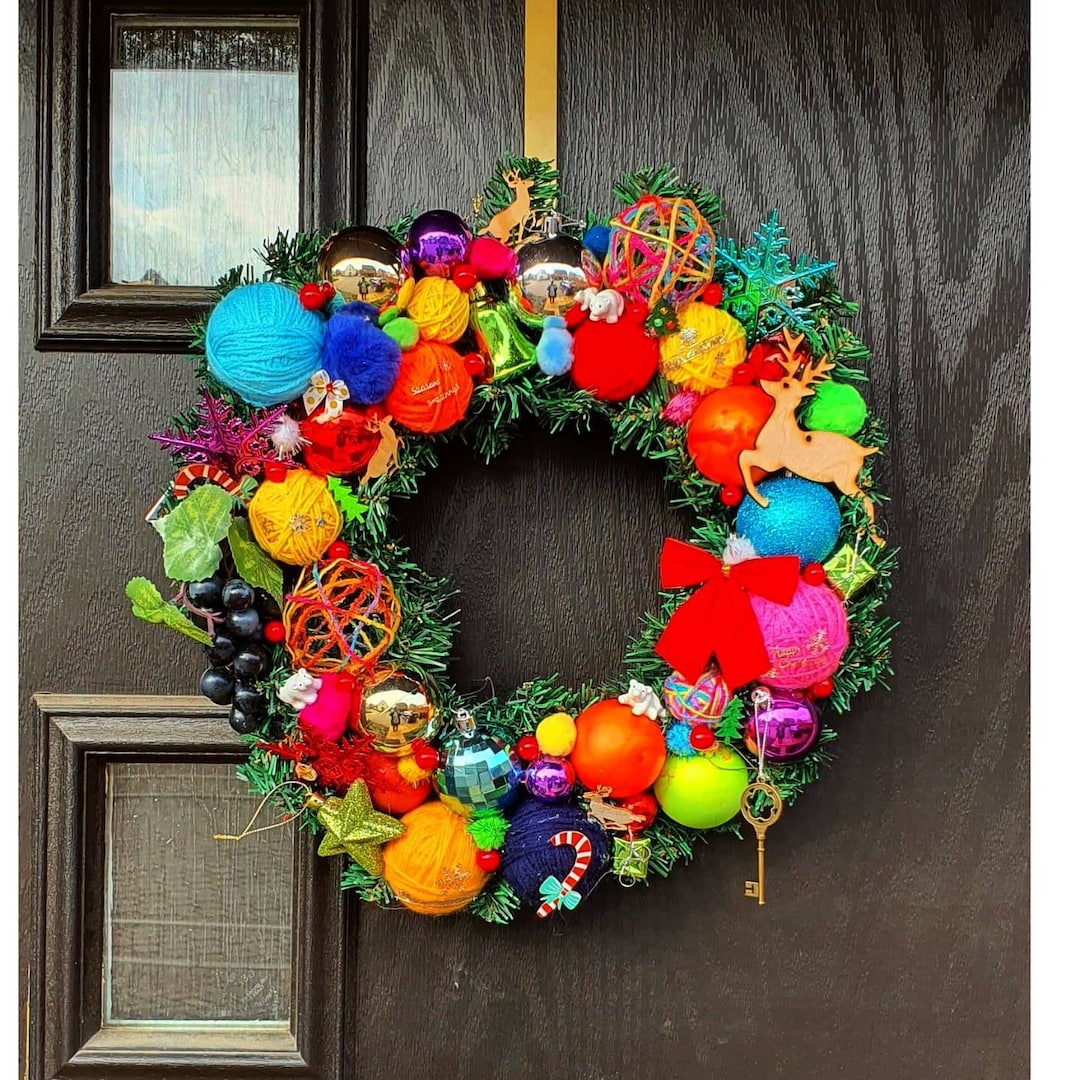 Colourful Embellished Bauble Christmas Wreath - Etsy
