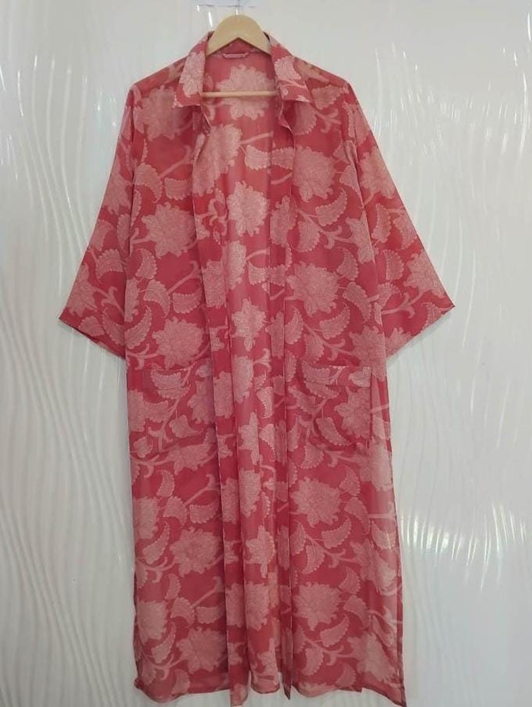 Long Kimono Jacket Cape With Side Slits , 100% Pure Chiffon Silk ...