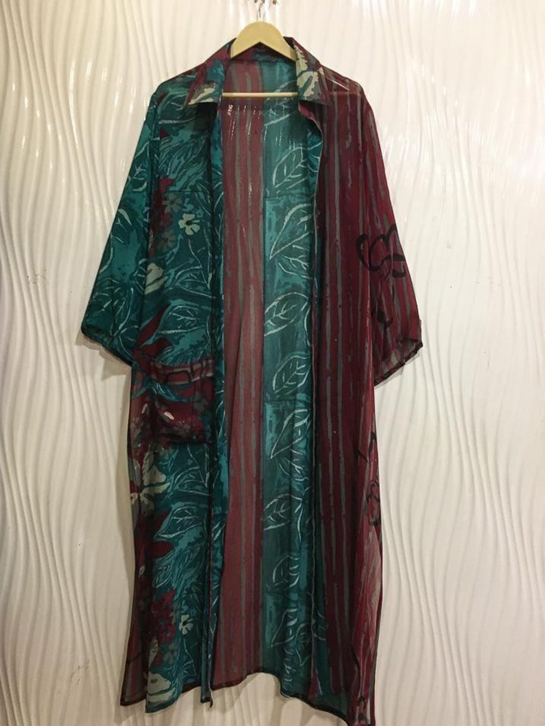 Long Kimono Jacket Cape With Side Slits , 100% Pure Chiffon Silk ...