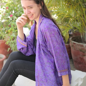 Silk Short Kimono Lavender Duster Jacket Pure Silk Woman Girls Floral ...