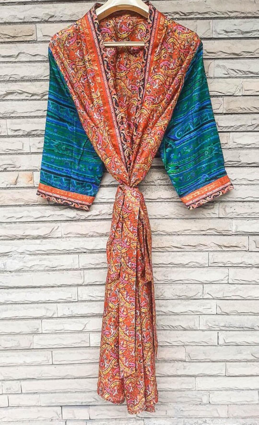 Pure Silk Kimono Robe for Woman Recycled Silk Kimonos Upcycled Long ...