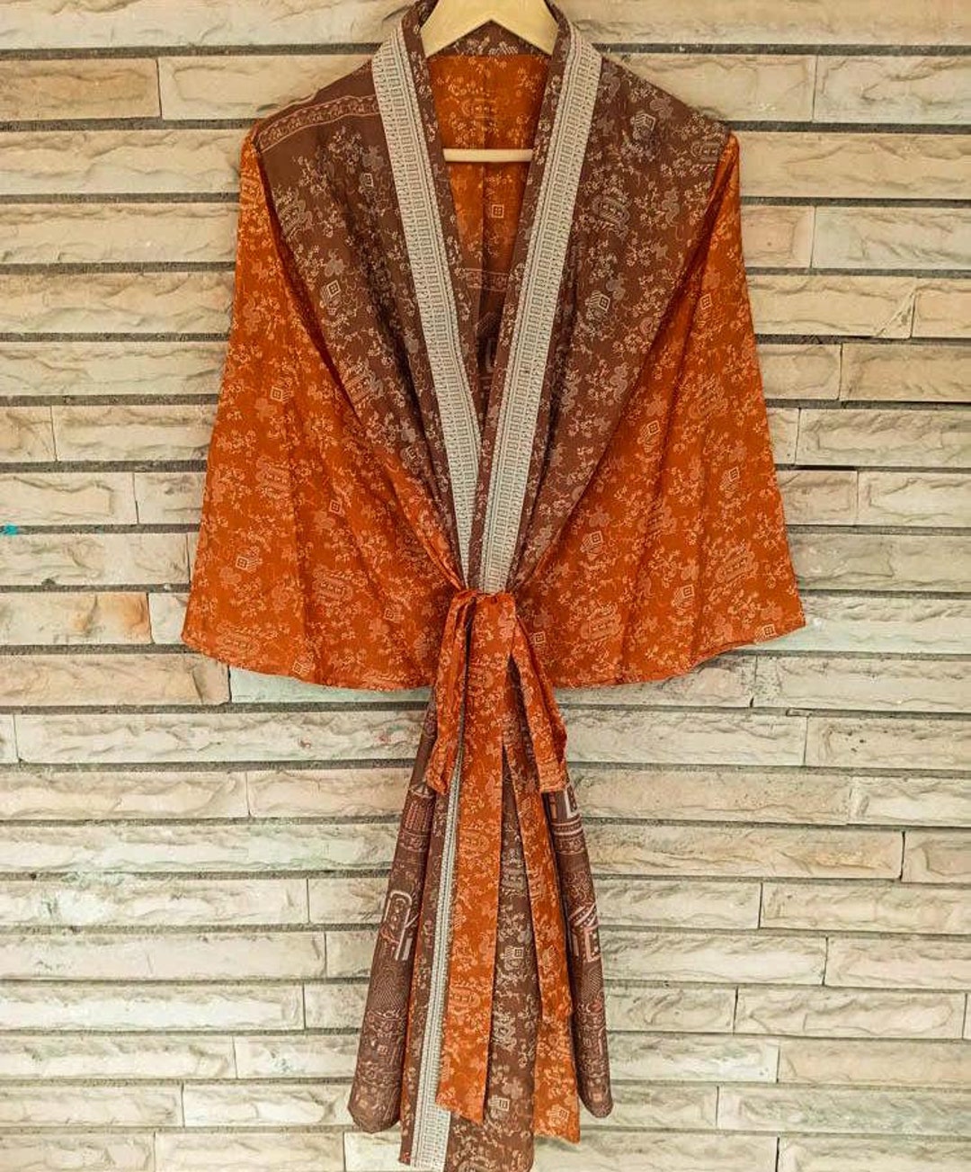 Women's Rust Pure Silk Kimono Vintage Boho Kimono Jacket Handmade Silk ...