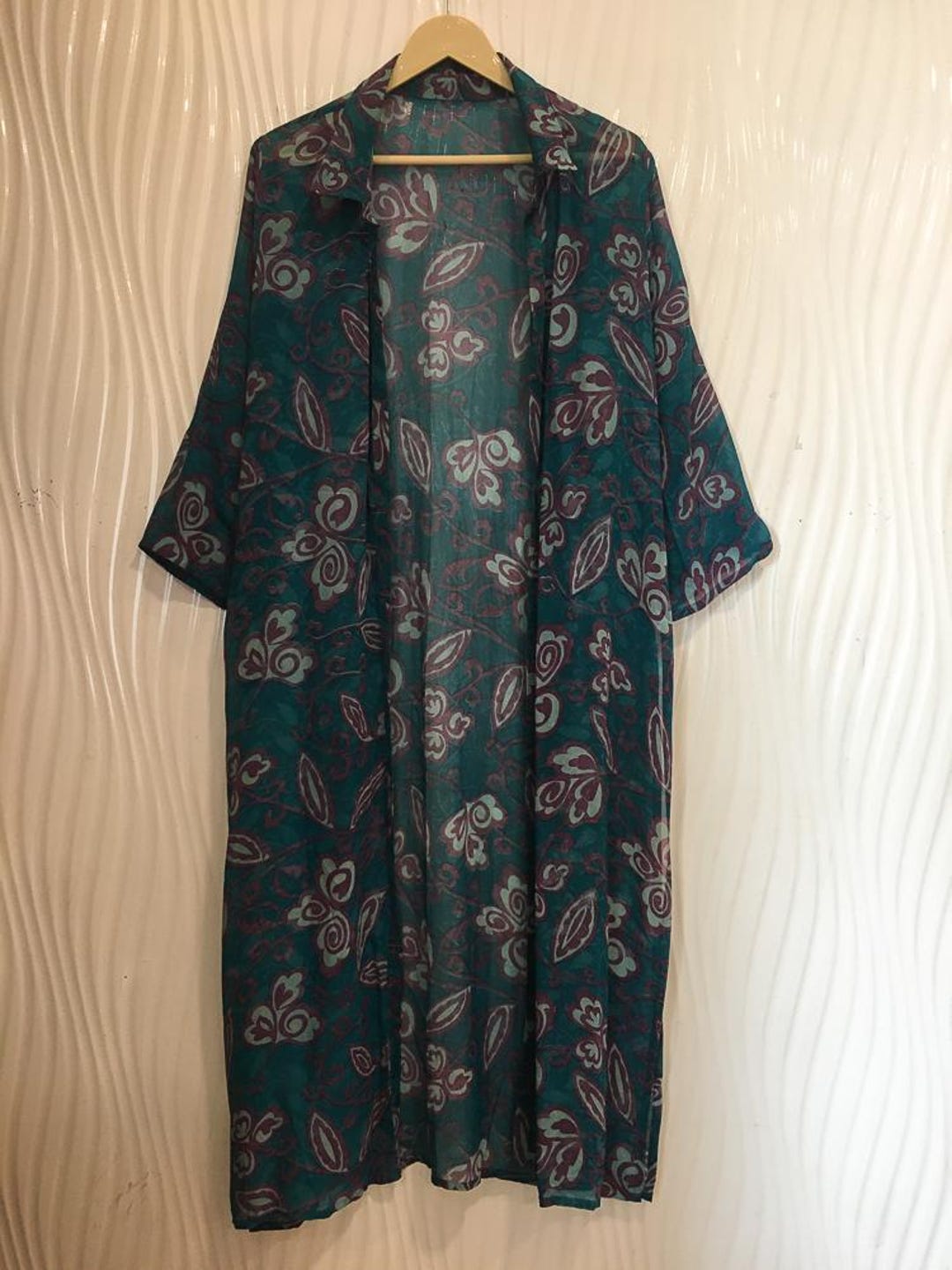 Long Kimono Jacket Cape With Side Slits , 100% Pure Chiffon Silk ...