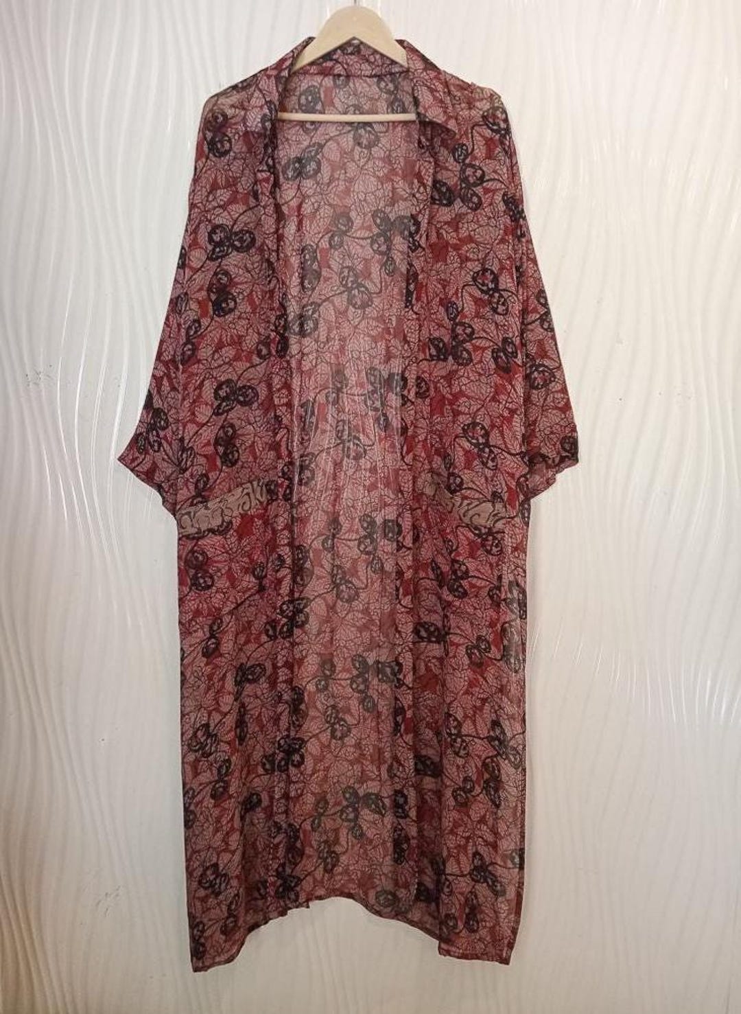 Long Kimono Jacket Cape With Side Slits , 100% Pure Chiffon Silk ...