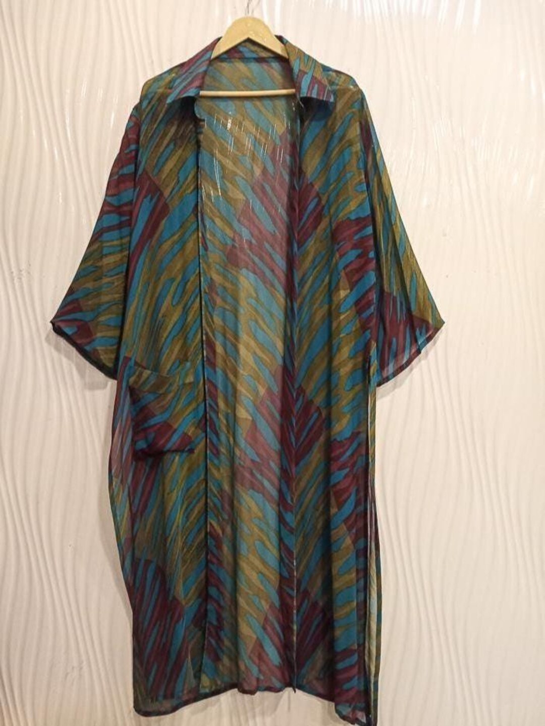Long Kimono Jacket Cape With Side Slits , 100% Pure Chiffon Silk ...