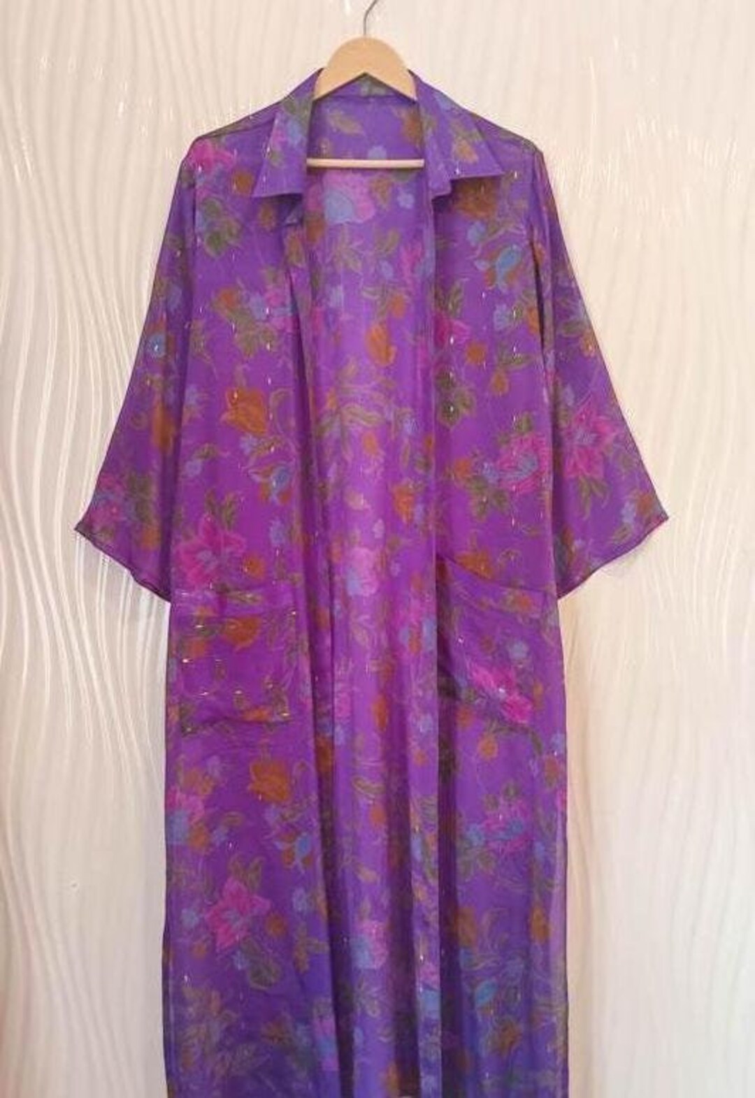 Long Kimono Jacket Cape With Side Slits , 100% Pure Chiffon Silk ...