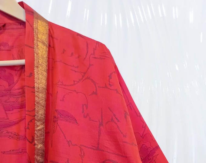 Pure Silk Duster Vintage-inspired Boho Ruby Red Base Short Duster ...