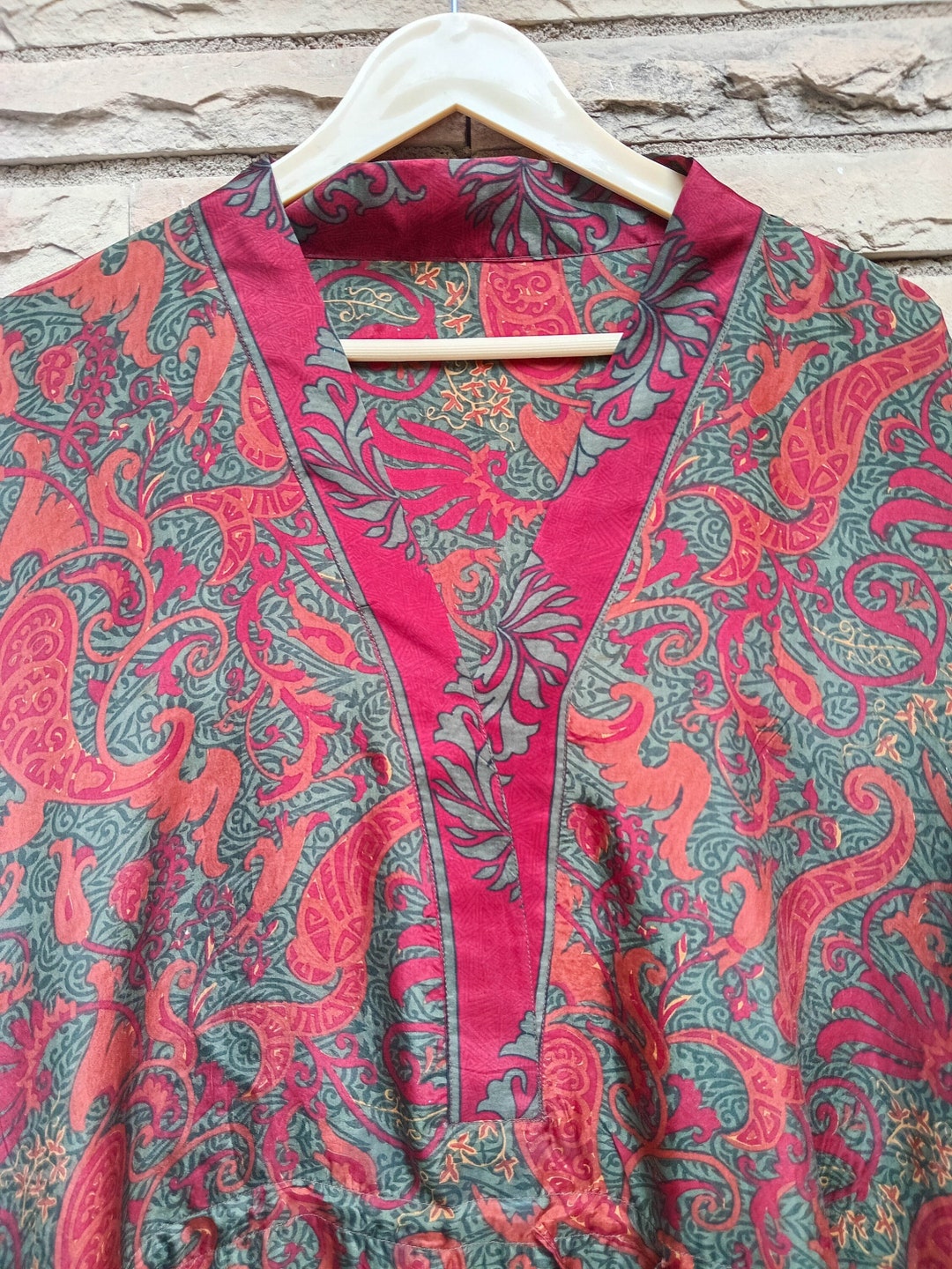 Pure Silk Kaftan Maroon Robes Shower Dress Bridal Party Dressing Maxi ...