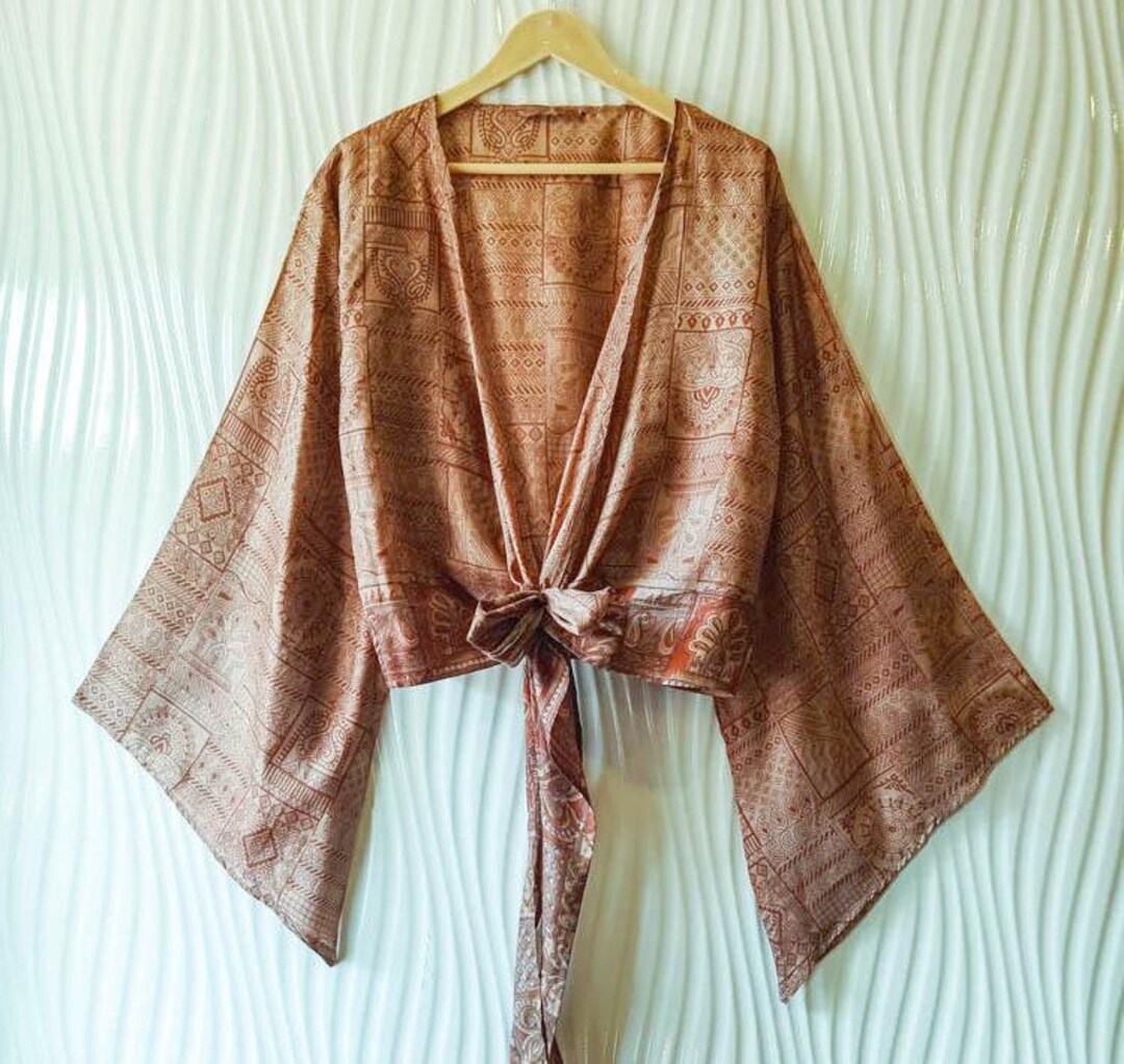 Earthy Tribal-inspired Pure Silk Wrap Top Flowy Crop Tops for Girls ...