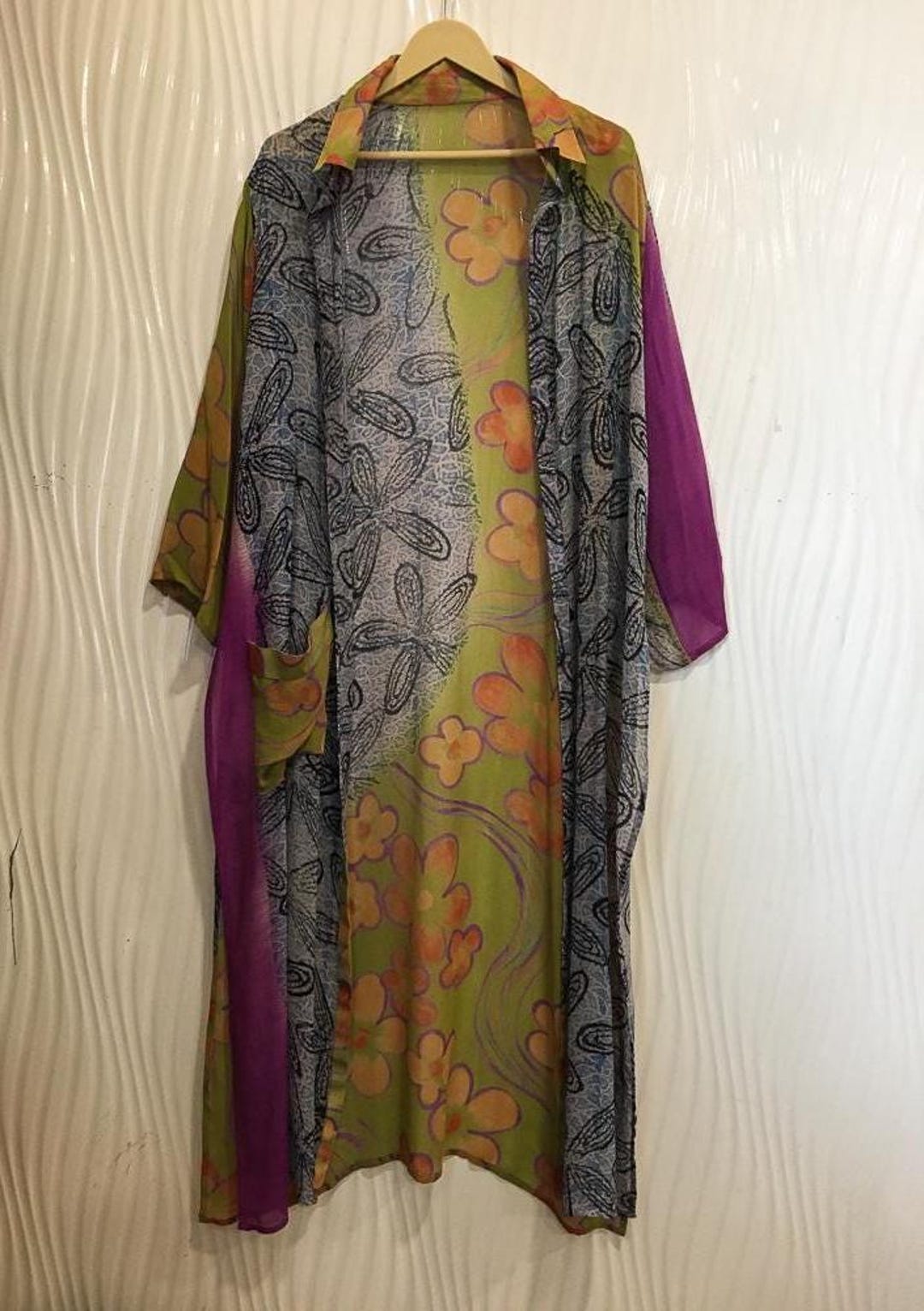 Long Kimono Jacket Cape With Side Slits , 100% Pure Chiffon Silk ...