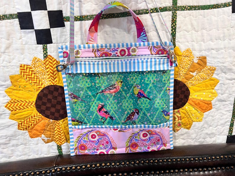 Large Project Bag Crossbody Tula Pink Strawberry Finch - Etsy