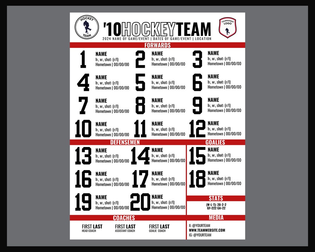 Customizable Canva Hockey Line Sheet/chart Template - Etsy