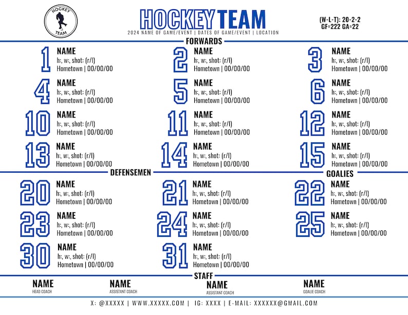 Hockey Line Chart Template for Canva (free Version) - Etsy