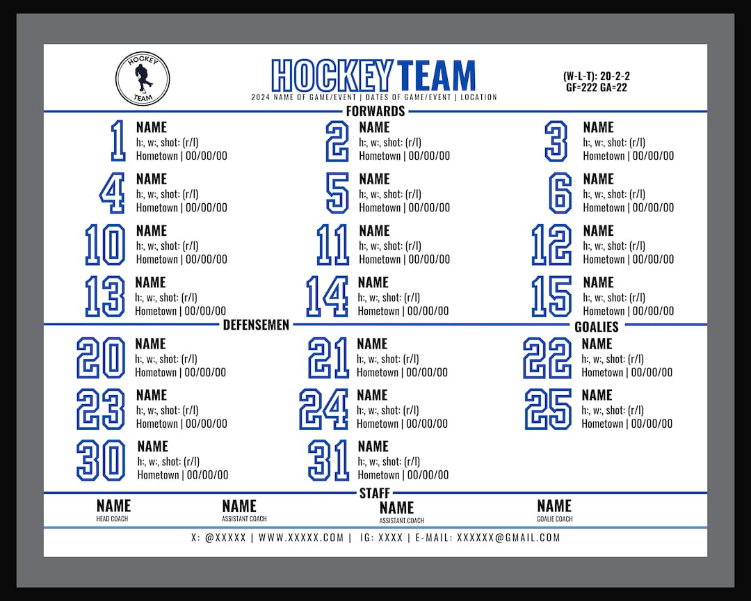Hockey Line Chart Template for Canva free Version - Etsy