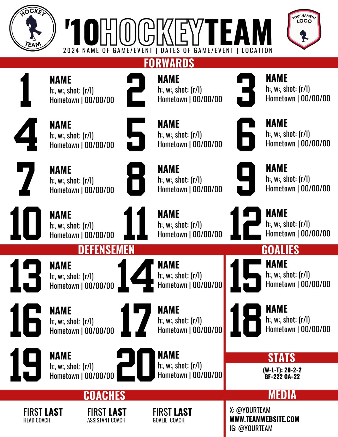 Customizable Canva Hockey Line Sheet/chart Template - Etsy