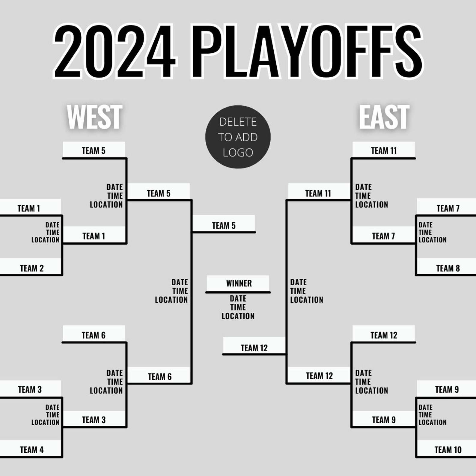 CUSTOMIZABLE 8, 12, 16, 24, 32 Team Single Elimination Tournament ...