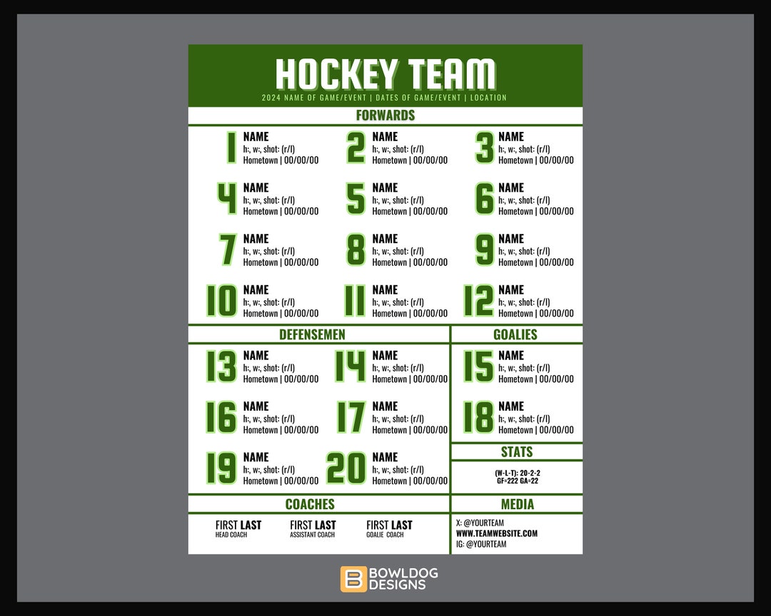 CUSTOMIZABLE Hockey Line Sheet Template - Etsy