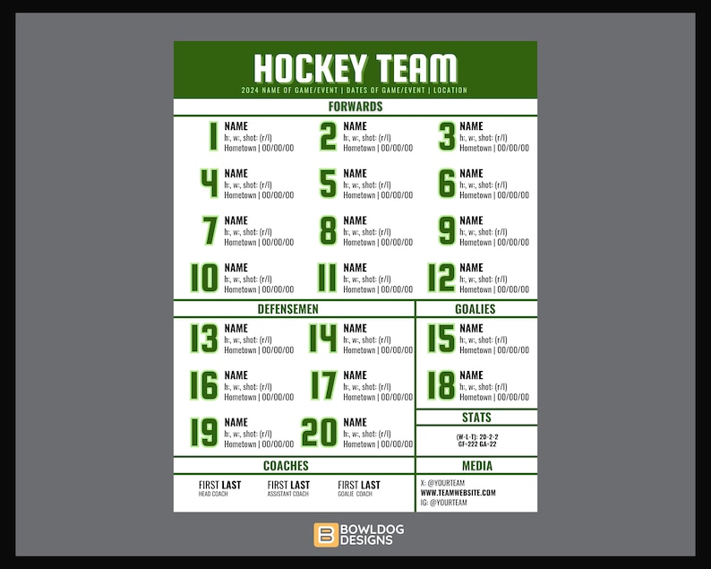 CUSTOMIZABLE Hockey Line Sheet Template - Etsy