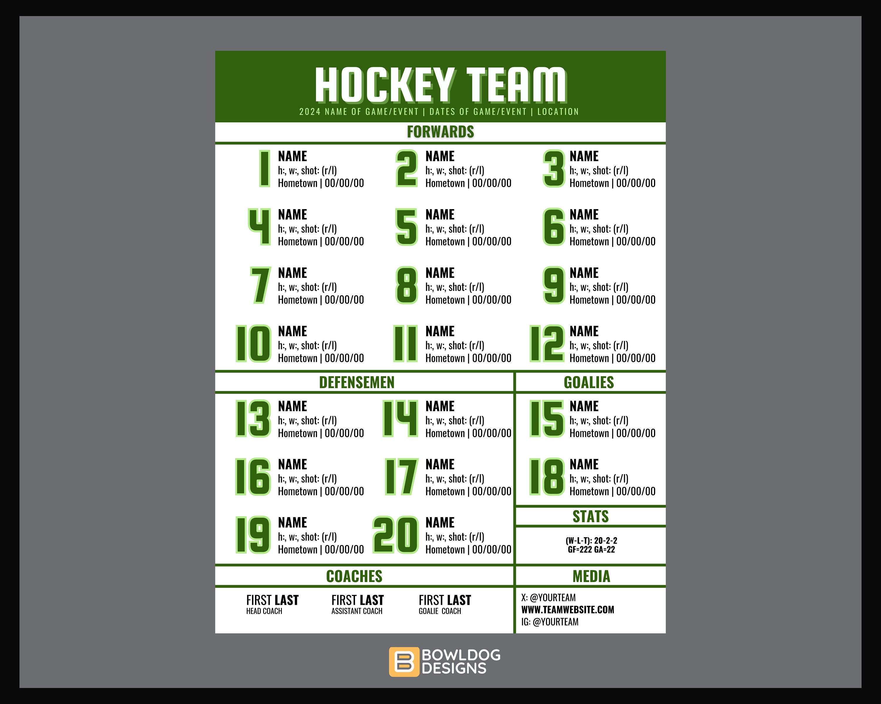 CUSTOMIZABLE Hockey Line Sheet Template - Etsy