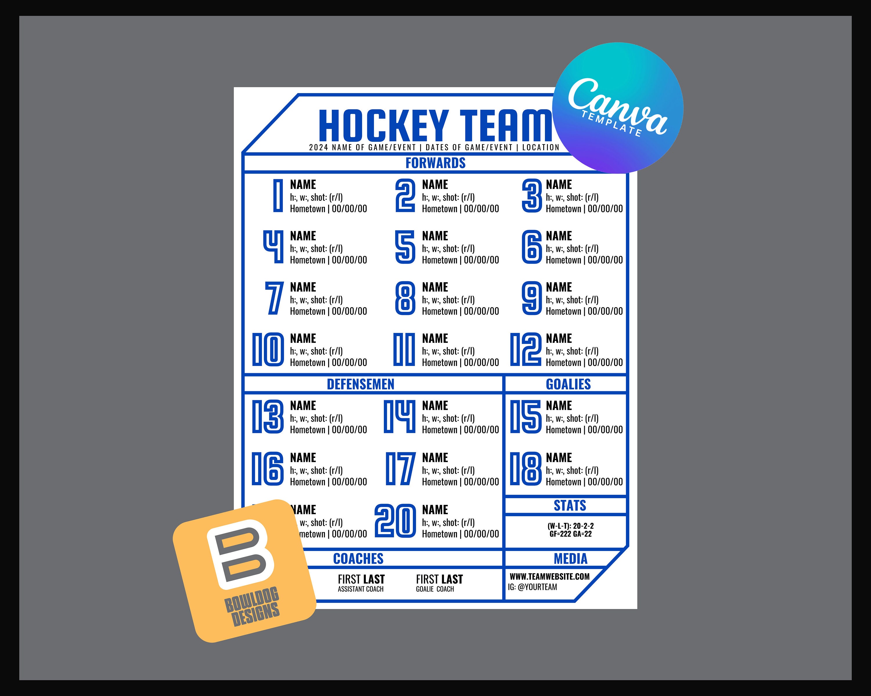 Canva Hockey Line Sheet Template - Etsy