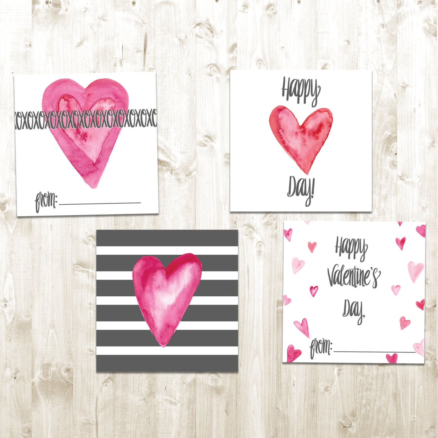 Modern Watercolor Valentine's Day Printable, School Valentine Heart ...