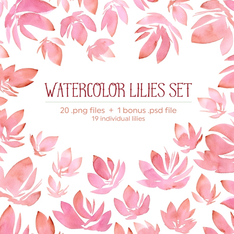 Red and Pink Flower Clip Art Set, Watercolor Lily Blog Design Resource ...