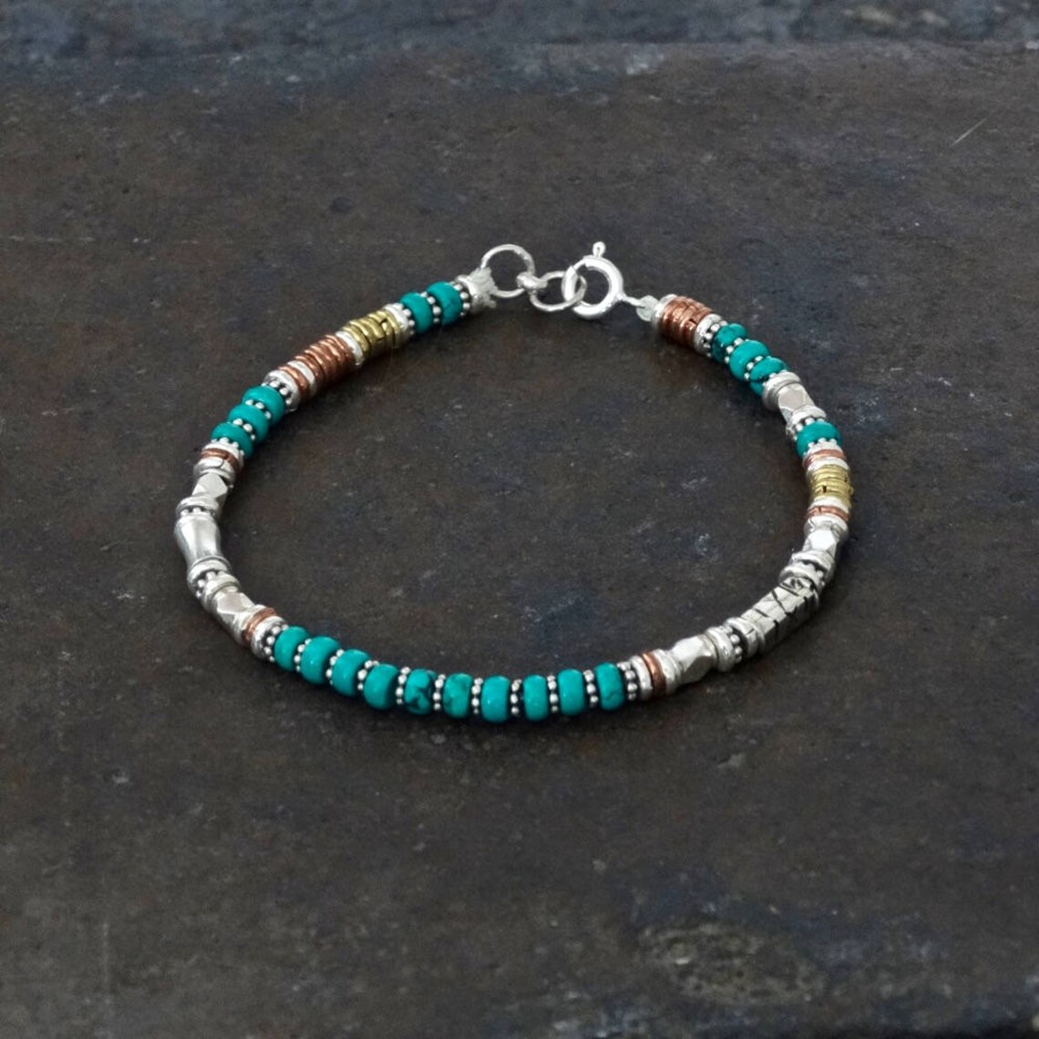 Turquoise Bracelet Silver and Turquoise Beaded Bracelet - Etsy