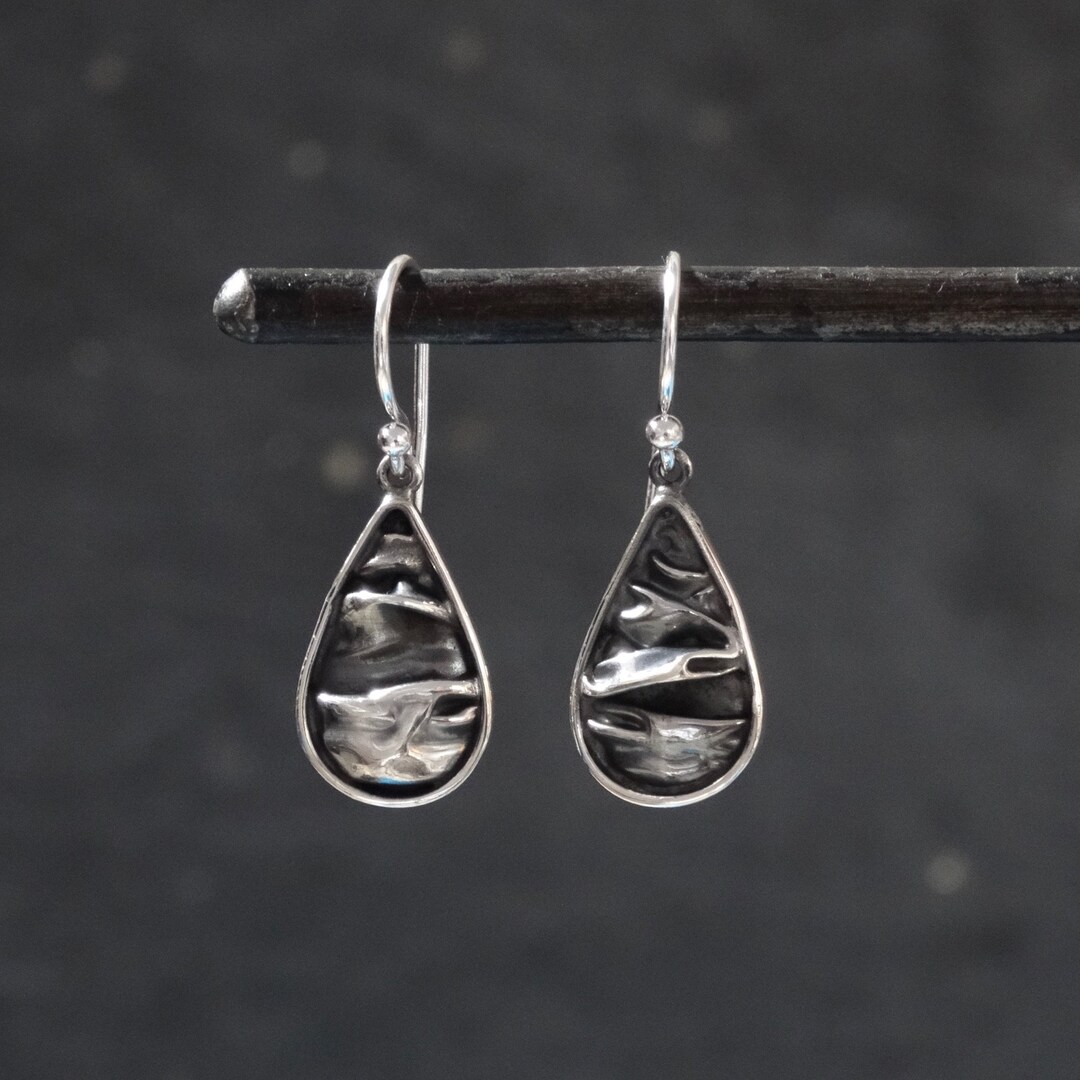 Silver Earrings, Silver Drops, Textured Silver Earrings, Teardrop ...