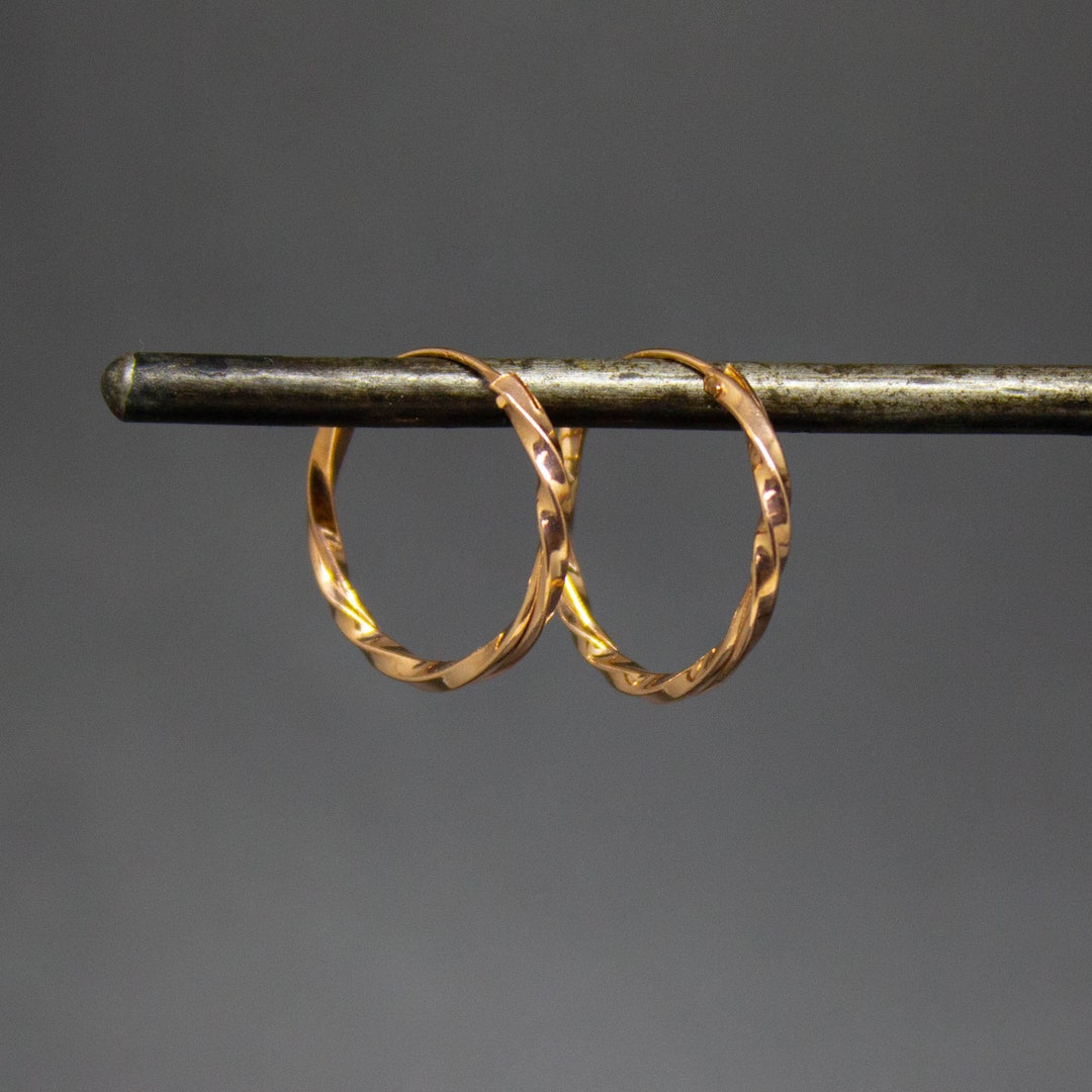 Rose Gold Hoops, Rose Gold Twist Hoops, Pink Gold Hoop Earrings ...