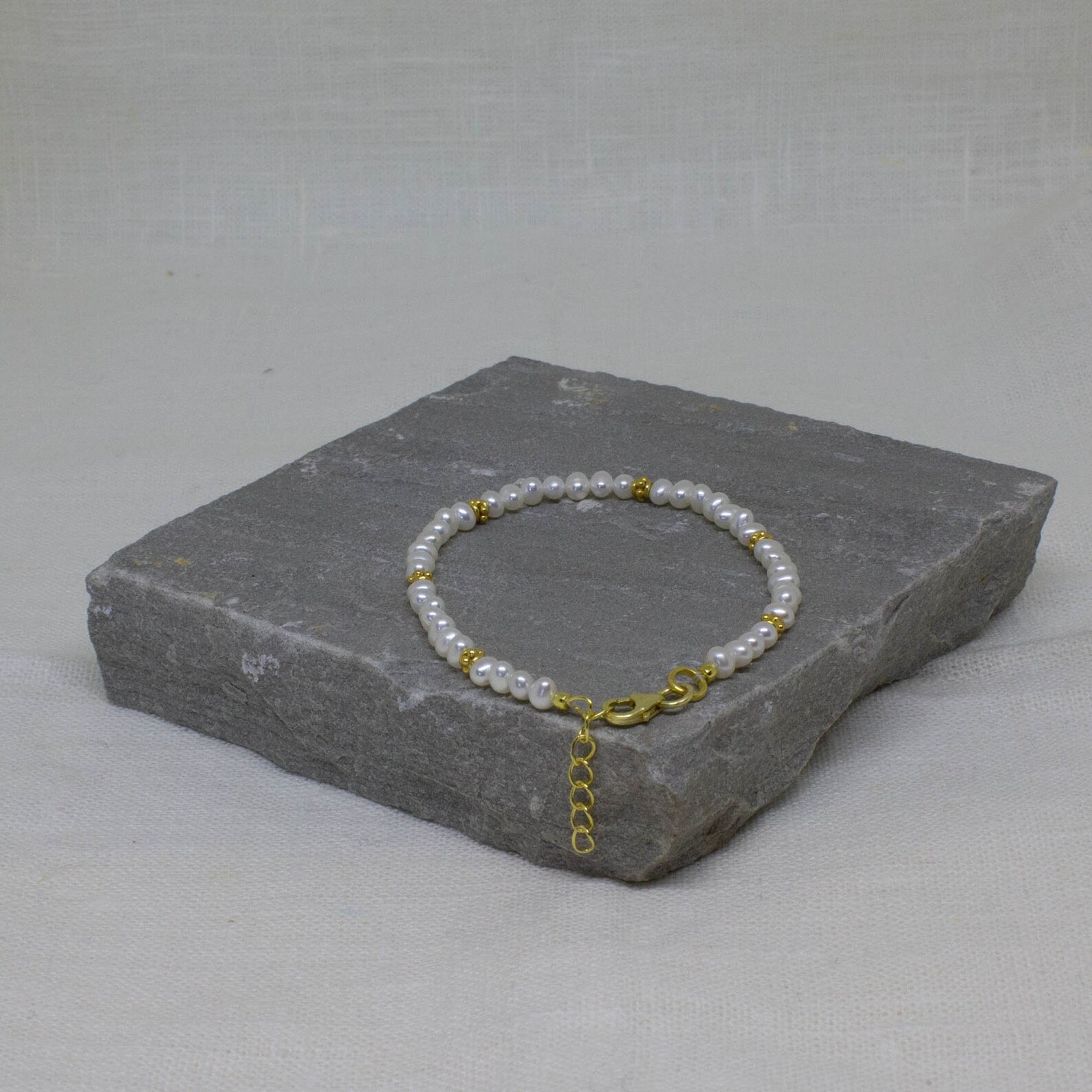 Pearl and Gold Necklace, White Pearl Stacking Bracelet, Freshwater ...