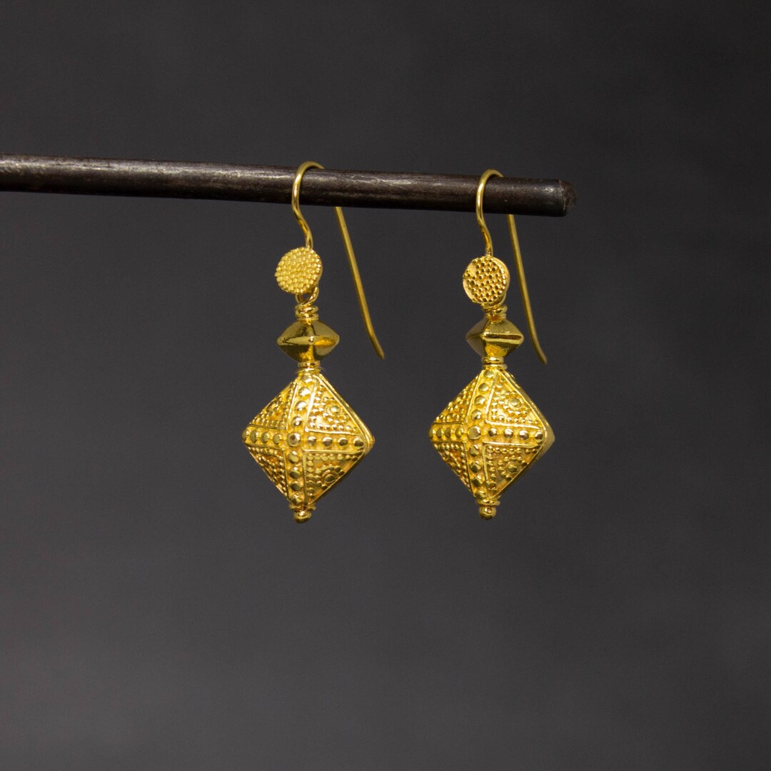 Gold Granulation Earrings, Intricate Drop Earrings, Detailed Gold Drops ...