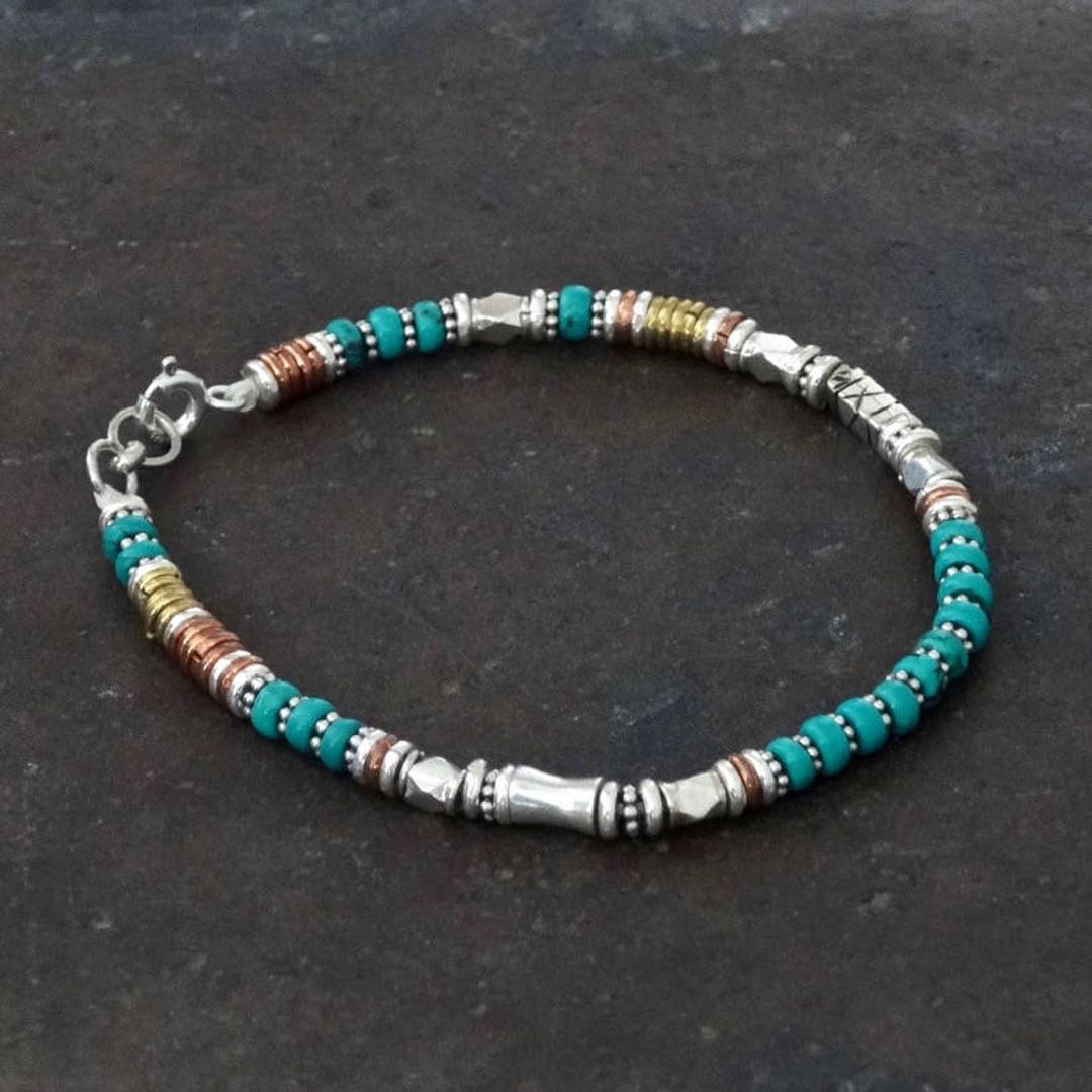 Turquoise Bracelet Silver and Turquoise Beaded Bracelet - Etsy